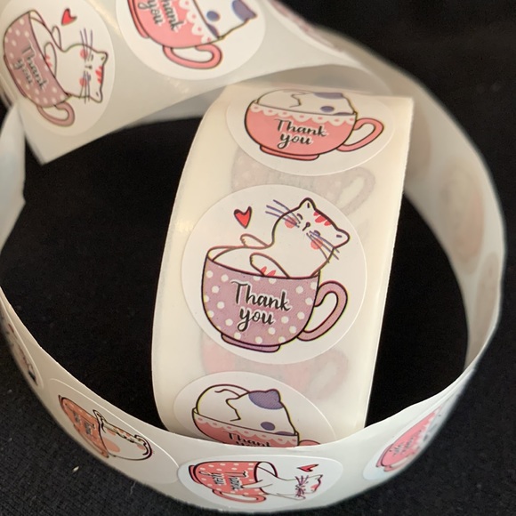 Accessories | 5 Thank You Stickers 1 Cat Teacup Theme Kitty Envelope ...